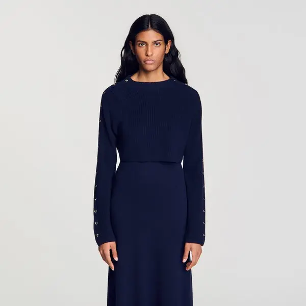 Sandro 2-in-1 Knit Maxi Dress - Navy Blue