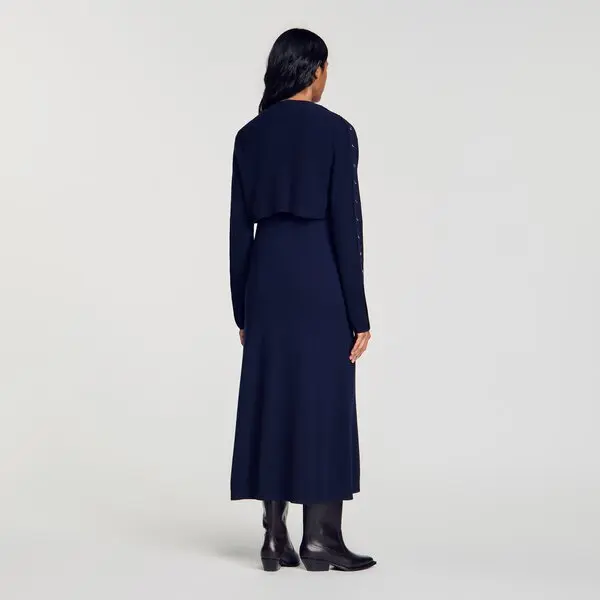 Sandro 2-in-1 Knit Maxi Dress - Navy Blue