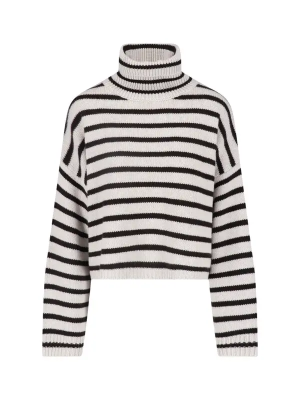 LISA YANG Cashmere Sweater With High Neck And Striped Pattern - Gray