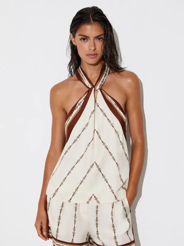 REISS Jayce Chain-print Halterneck Top