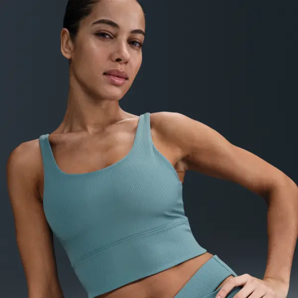 Nike Zenvy Rib Light-support Padded Longline Sports Bra - Blue