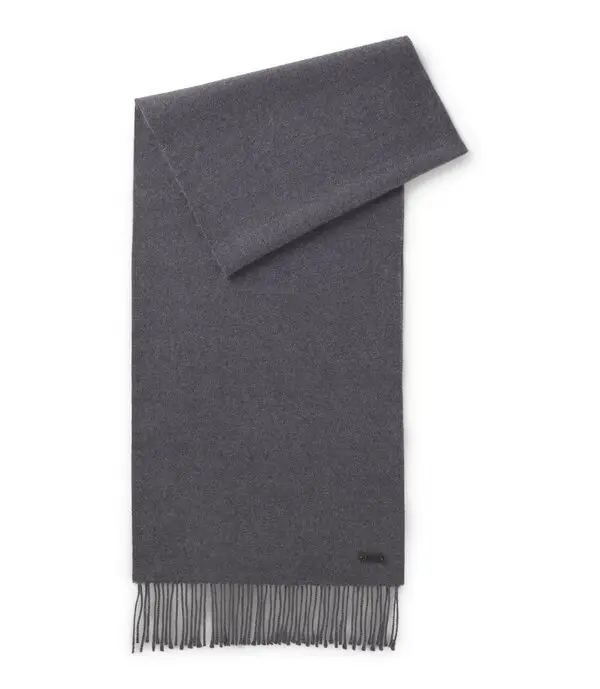 BOSS Italian-made Wool Scarf With Logo Patch