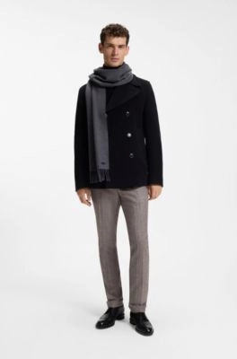 BOSS Italian-made Wool Scarf With Logo Patch
