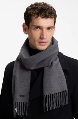 BOSS Italian-made Wool Scarf With Logo Patch
