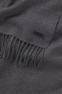 BOSS Italian-made Wool Scarf With Logo Patch