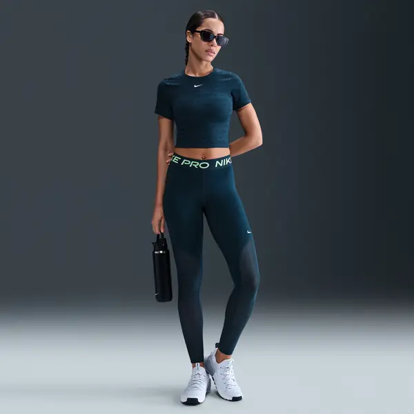 Nike Pro Mid-rise Full-length Mesh-paneled Leggings - Blue