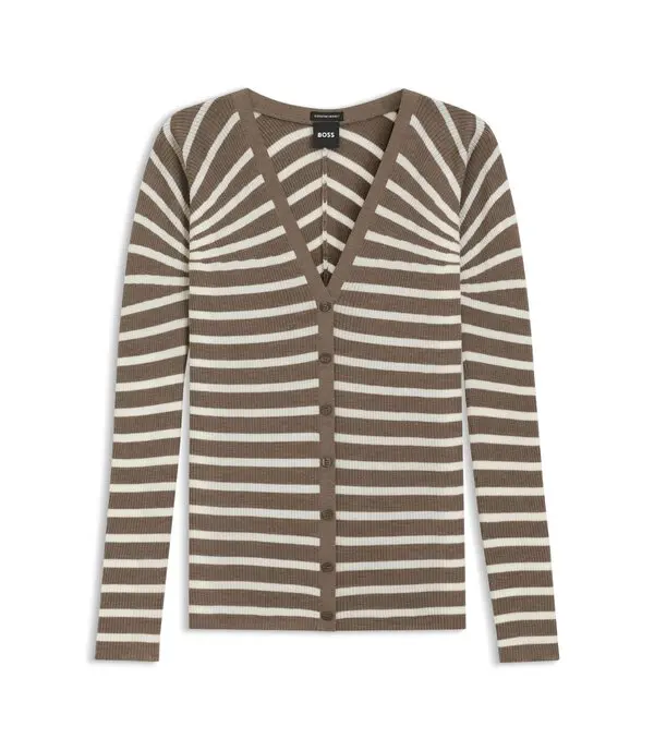 BOSS Buttoned Cardigan In Striped Merino Wool