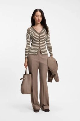 BOSS Buttoned Cardigan In Striped Merino Wool