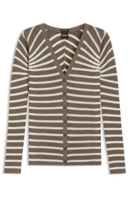 BOSS Buttoned Cardigan In Striped Merino Wool