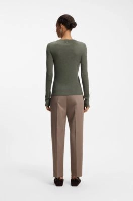BOSS Merino Wool Henley Sweater With Button Detail