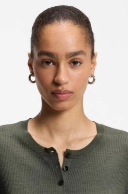 BOSS Merino Wool Henley Sweater With Button Detail