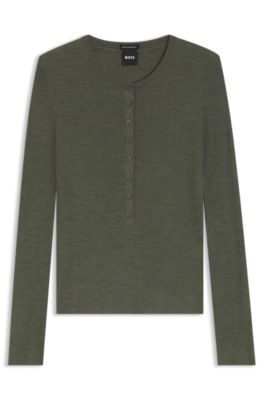 BOSS Merino Wool Henley Sweater With Button Detail