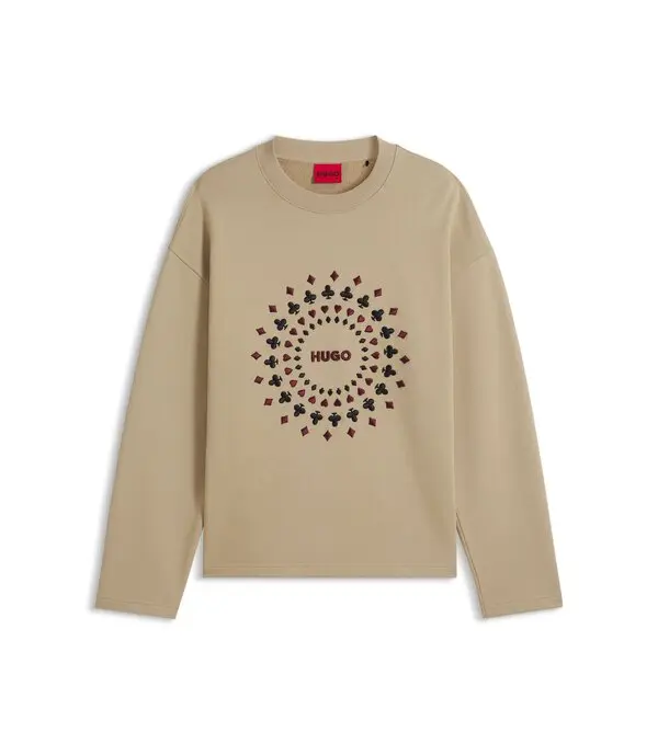 Hugo Relaxed-fit Sweatshirt With Embroidered Artwork On The Chest