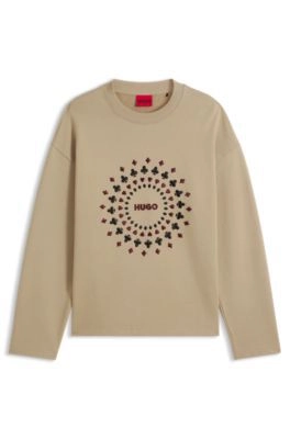 Hugo Relaxed-fit Sweatshirt With Embroidered Artwork On The Chest