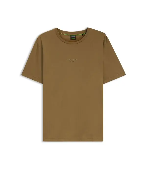 BOSS Porsche X Mercerized-cotton T-shirt With Glossy Logo - Brown