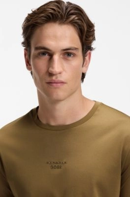 BOSS Porsche X Mercerized-cotton T-shirt With Glossy Logo - Brown