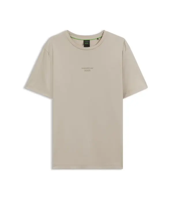 BOSS Porsche X Mercerized-cotton T-shirt With Glossy Logo - Light Beige