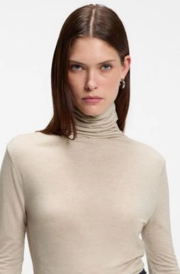 BOSS Draped Funnel-neck Wool Blend Top
