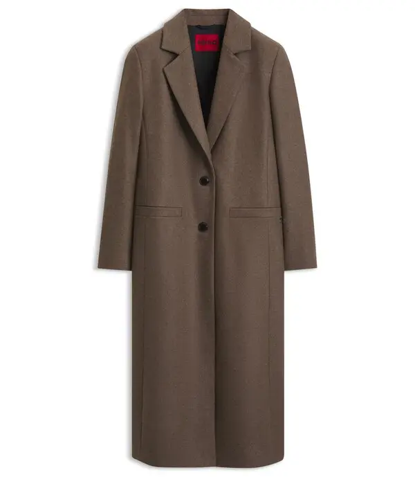 Hugo Relaxed Fit Long Formal Coat With Monogram Rivet