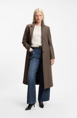Hugo Relaxed Fit Long Formal Coat With Monogram Rivet