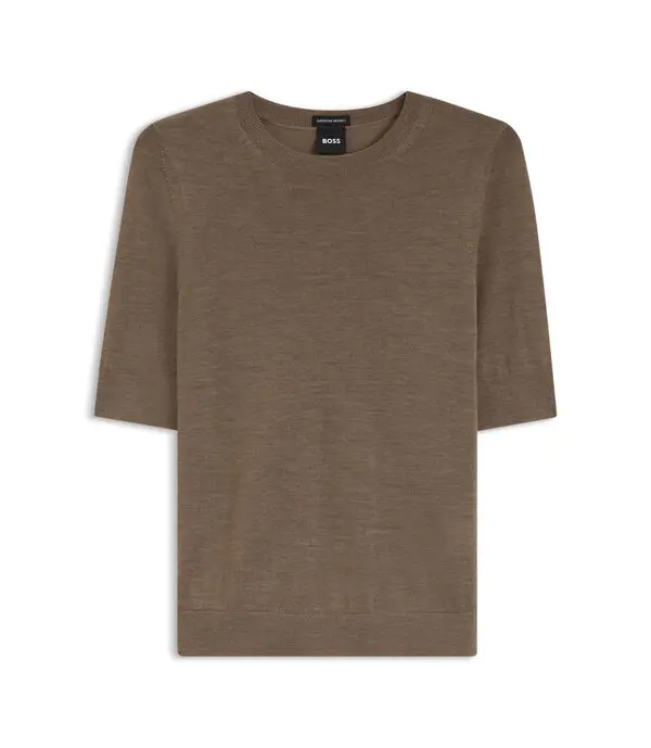 BOSS Slim-fit Short-sleeved Sweater In Superfine Merino Wool
