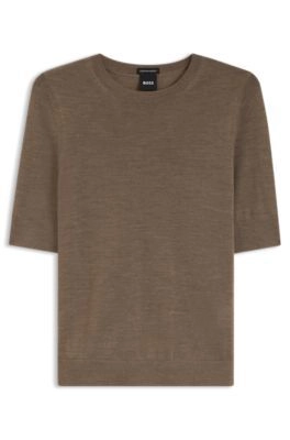 BOSS Slim-fit Short-sleeved Sweater In Superfine Merino Wool