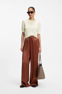 BOSS Slim-fit Short-sleeved Sweater In Superfine Merino Wool - Light Beige