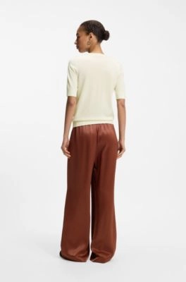 BOSS Slim-fit Short-sleeved Sweater In Superfine Merino Wool - Light Beige
