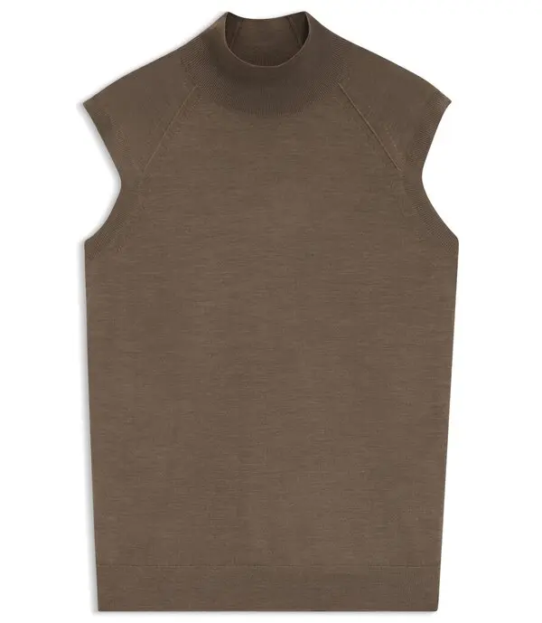 BOSS Sleeveless Mock-neck Sweater In Merino Wool