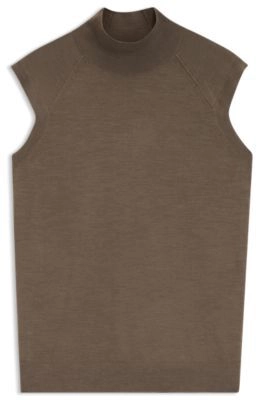 BOSS Sleeveless Mock-neck Sweater In Merino Wool