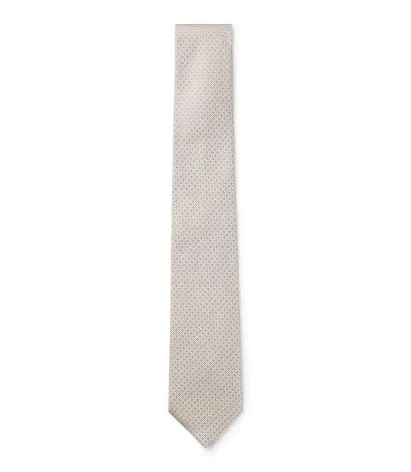 BOSS Wool Jacquard Micro Pattern Neck Tie - Dark Brown
