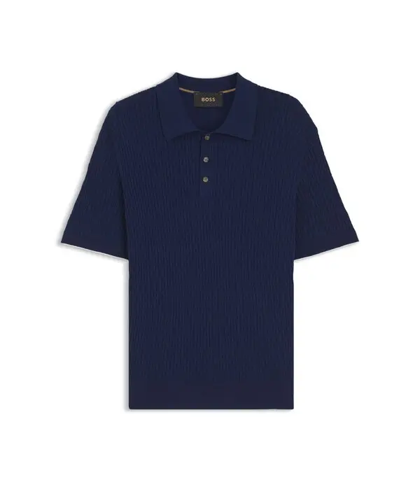 BOSS Cable-knit Polo Sweater In Cotton And Cashmere
