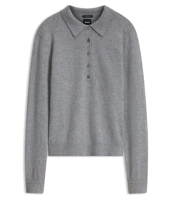 BOSS Pure Cashmere Polo Sweater - Light Grey