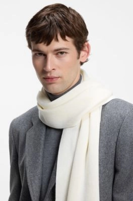 BOSS Knit Scarf In Virgin Wool With Logo Detail