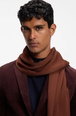 BOSS Knit Scarf In Virgin Wool With Logo Detail