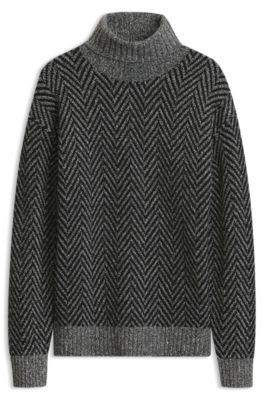 Hugo Relaxed-fit Turtleneck Sweater With Herringbone Knit