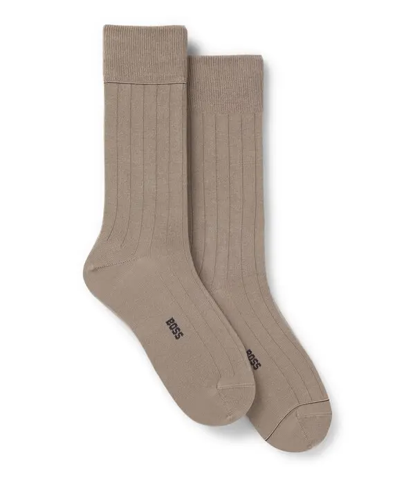 BOSS Ribbed Cotton Blend Socks Two-pack - Light Brown