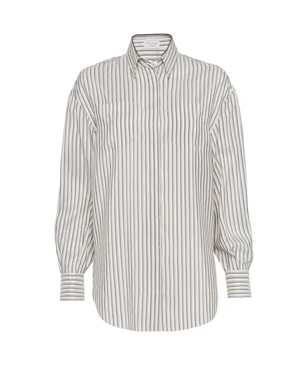 Brunello Cucinelli Striped Shirt With Beaded Collar Detail