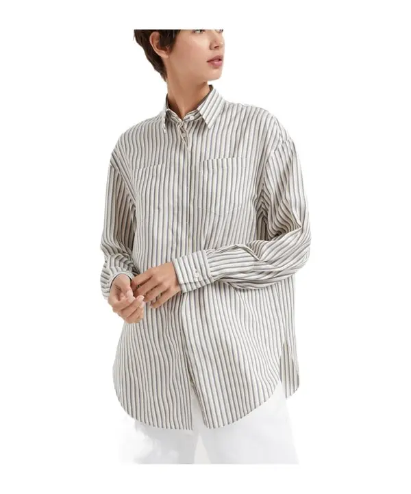 Brunello Cucinelli Striped Shirt With Beaded Collar Detail