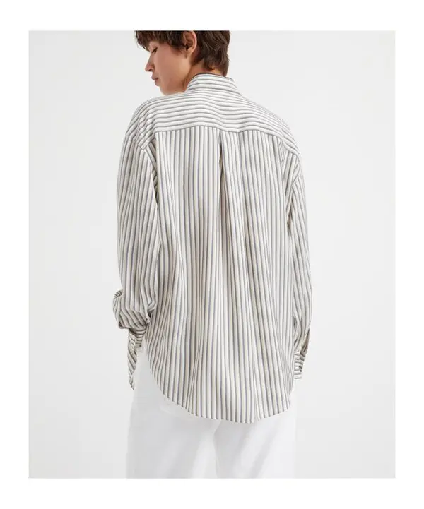 Brunello Cucinelli Striped Shirt With Beaded Collar Detail