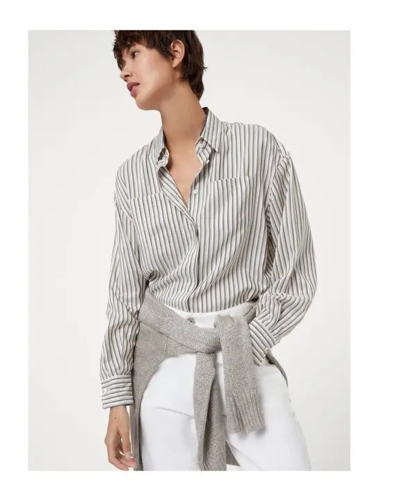 Brunello Cucinelli Striped Shirt With Beaded Collar Detail