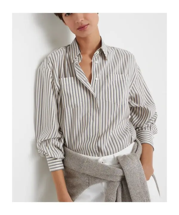 Brunello Cucinelli Striped Shirt With Beaded Collar Detail