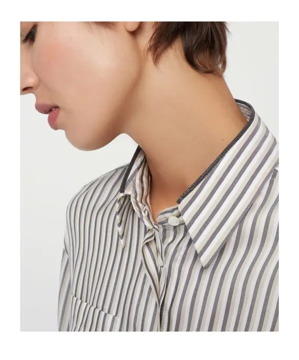 Brunello Cucinelli Striped Shirt With Beaded Collar Detail