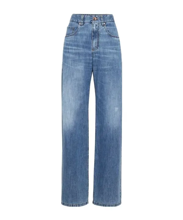 Brunello Cucinelli High-waisted Straight-leg Jeans With Monili Chain Detail