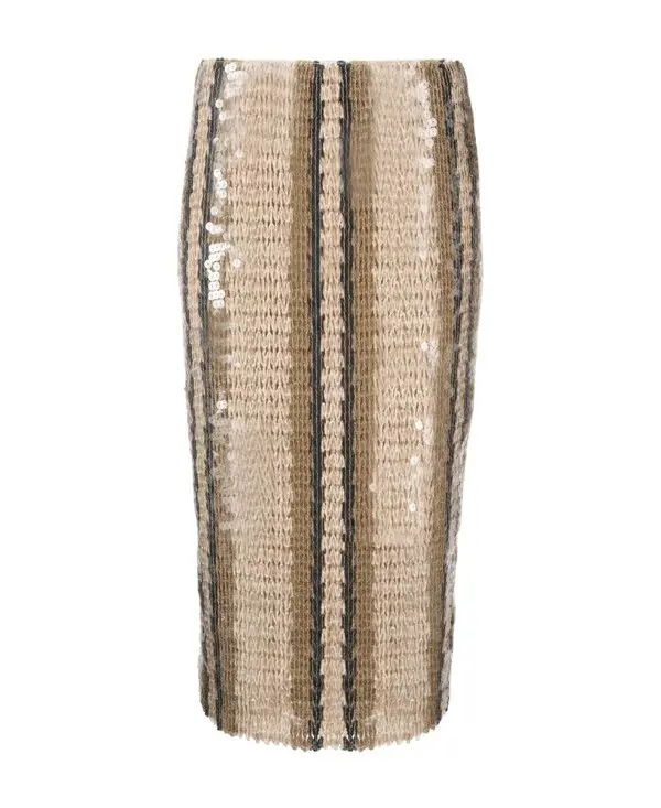 Brunello Cucinelli Sequined Striped Pencil Midi Skirt