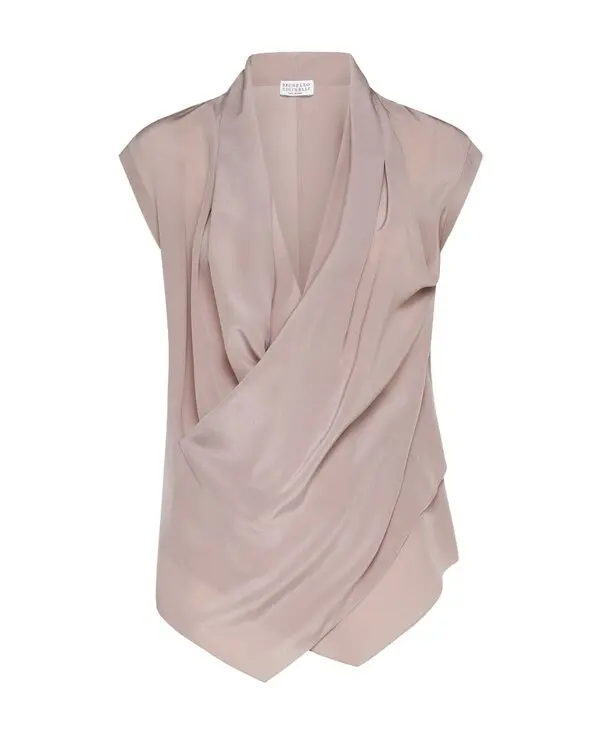 Brunello Cucinelli Cap Sleeve Wrap Front Blouse - Nude