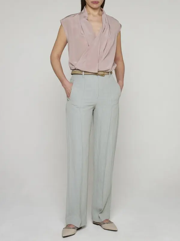 Brunello Cucinelli Cap Sleeve Wrap Front Blouse - Nude
