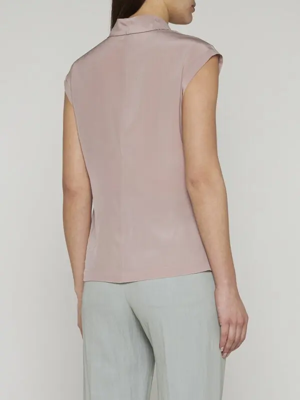 Brunello Cucinelli Cap Sleeve Wrap Front Blouse - Nude