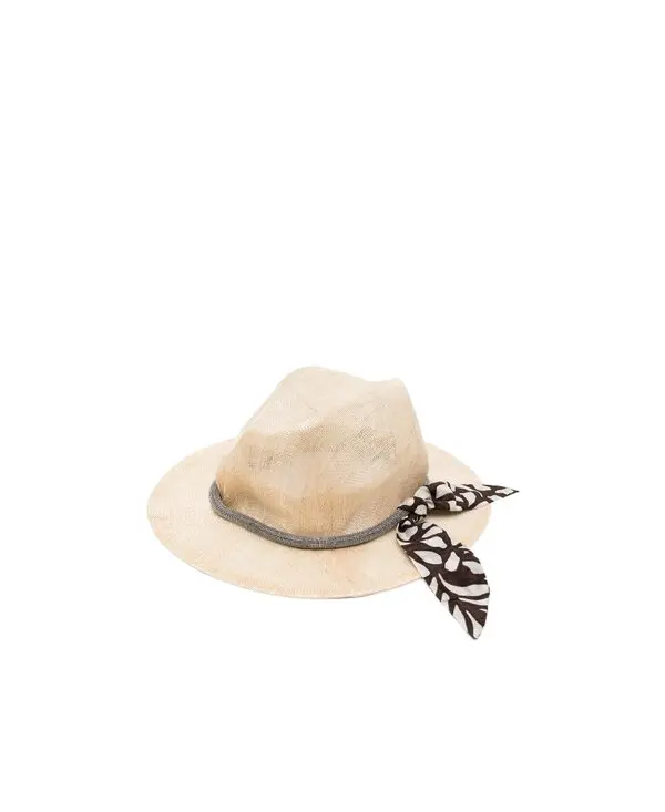Brunello Cucinelli Monili Trim Woven Fedora Hat - Nude