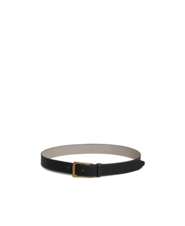 Brunello Cucinelli Wide Leather Belt With Gold Tone Buckle - Black